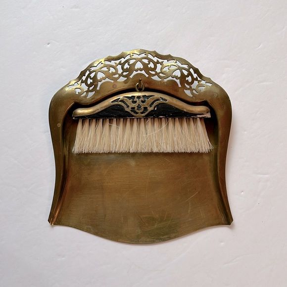 Other | Vintage Brass Crumb Catcher Butlers Tool Table Sweeper Brush ...